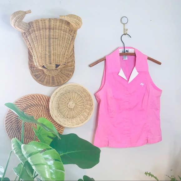 Vintage | Tops | Vintage Retro 9s Crop Pink Button Up Polo Tank | Poshmark